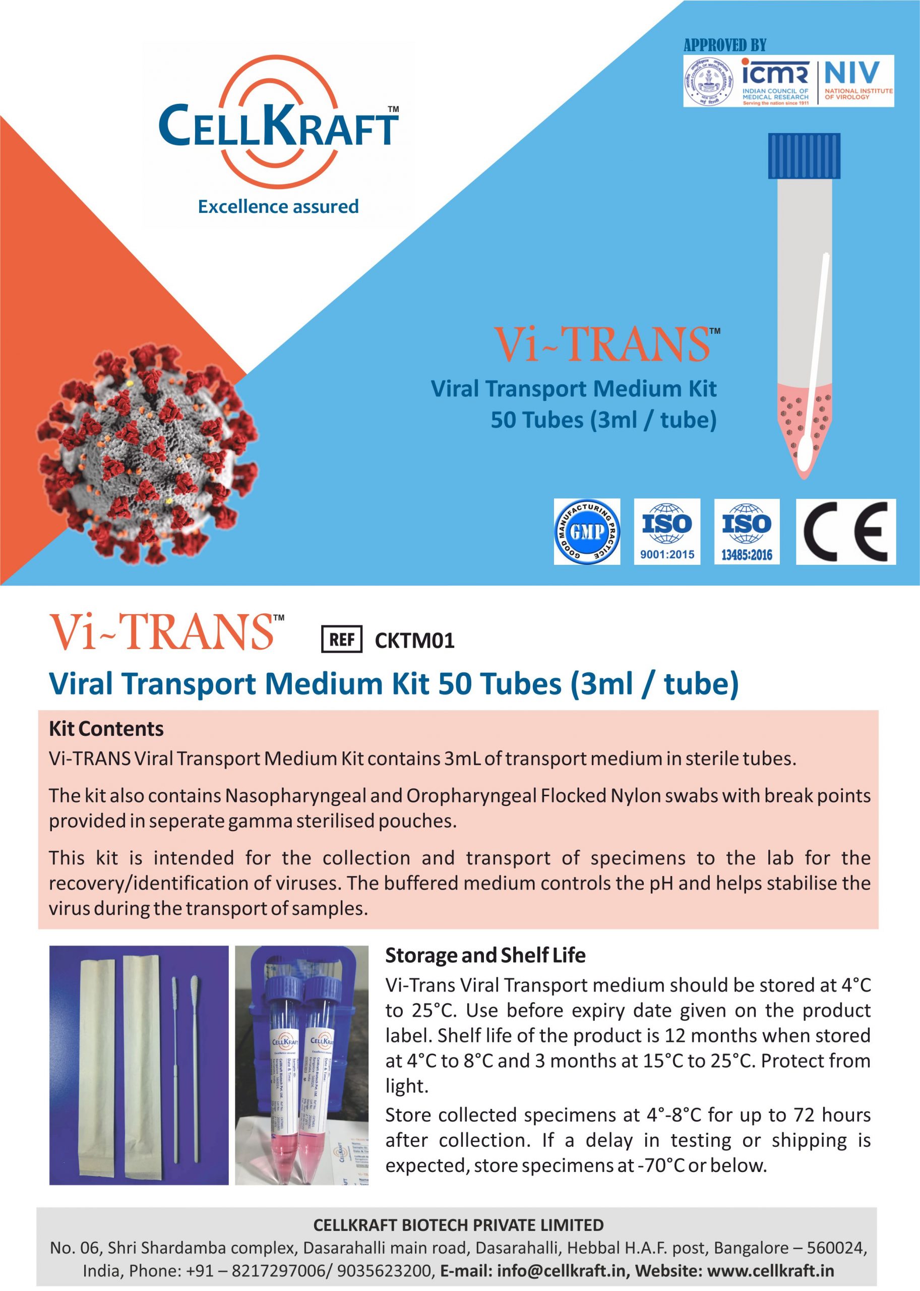 Vi-Trans : Viral Transport Medium Kit - CELLKRAFT BIOTECH PVT. LTD.